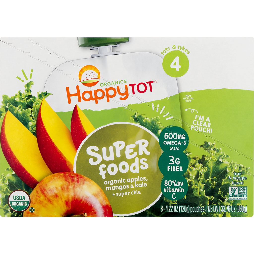 (8 Pouches) Happy Tot Organics Super Foods Apples, Mangos & Kale + Sup ...