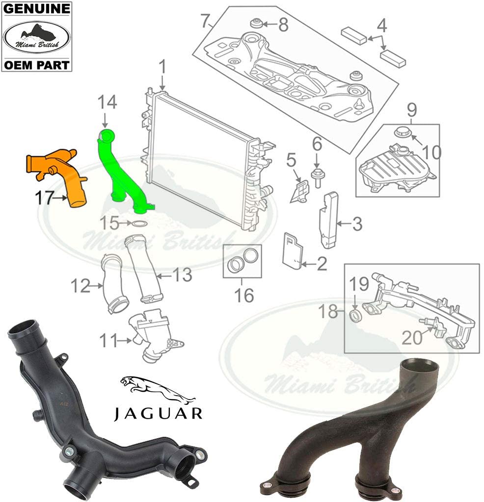 JAGUAR COOLING SYSTEM OUTLET PIPE TUBE KIT XK XF XJ F-TYPE F-PACE C2Z2 ...