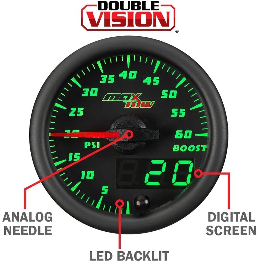 MaxTow Double Vision 60 PSI Turbo Boost Gauge Kit - Includes Electroni ...