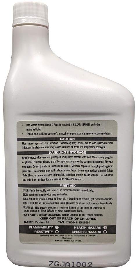 Genuine Nissan OEM Matic-D Transmission Fluid 999MP-AA100P (5 Quarts ...