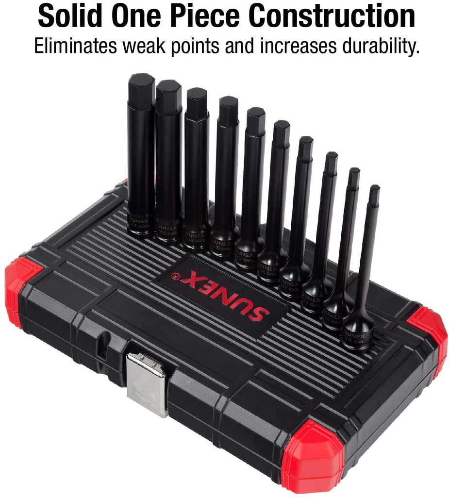 Sunex 2638L, ½" Drive, 6" Long SAE Master Impact Hex Driver Set, 10Pie ...