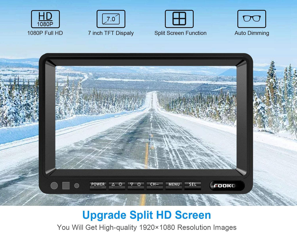 Fookoo Ⅱ HD Wired Backup Camera System, 9" Quad Split Monitor with Rec ...