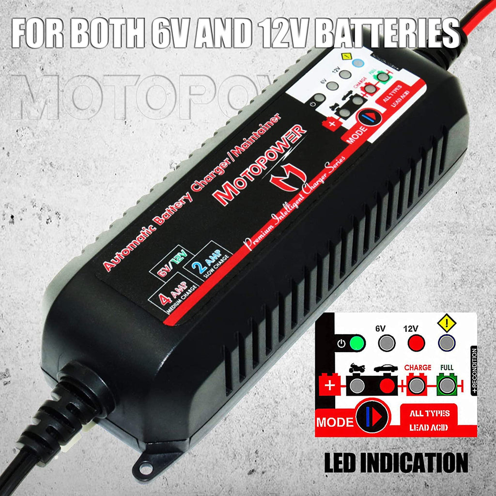 MOTOPOWER MP00207 6V / 12V 4AMP Automatic Smart Battery Charger Mainta ...