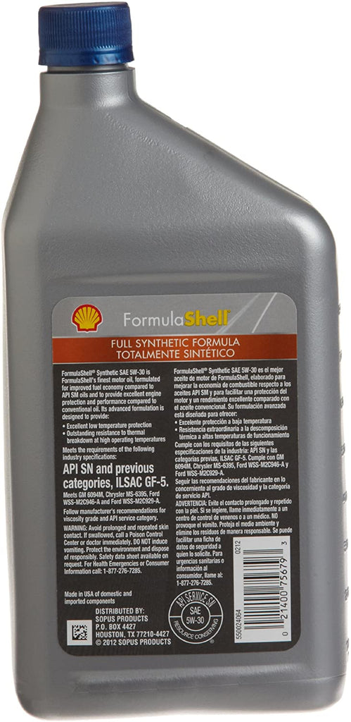 Formula Shell Full Synthetic 5W-30 Motor Oil (1 Quart, Case of 6 ...