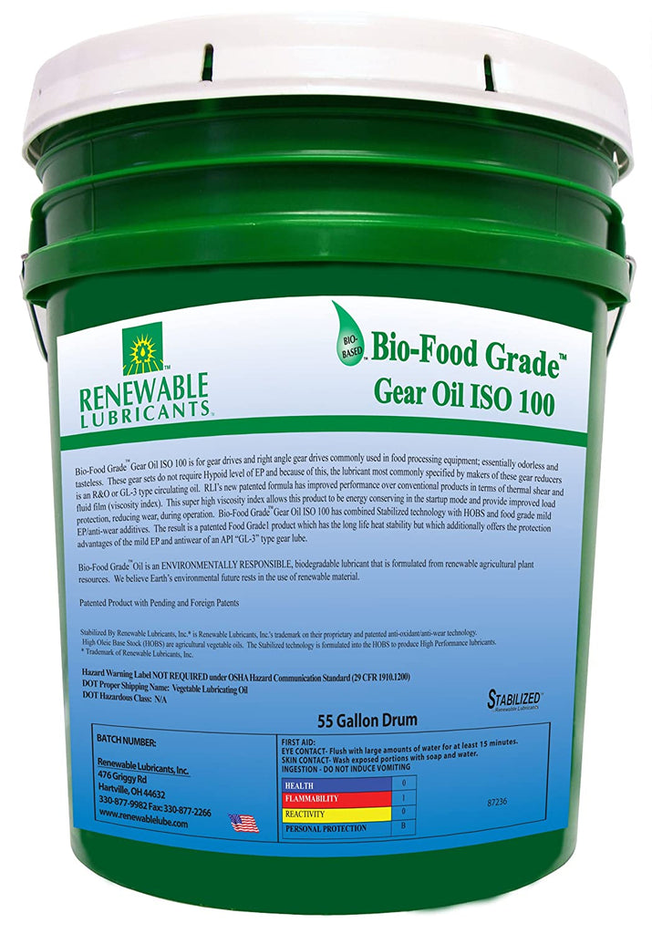 Renewable Lubricants Bio-Food Grade ISO 100 Gear Oil, 5 Gallon Pail ...