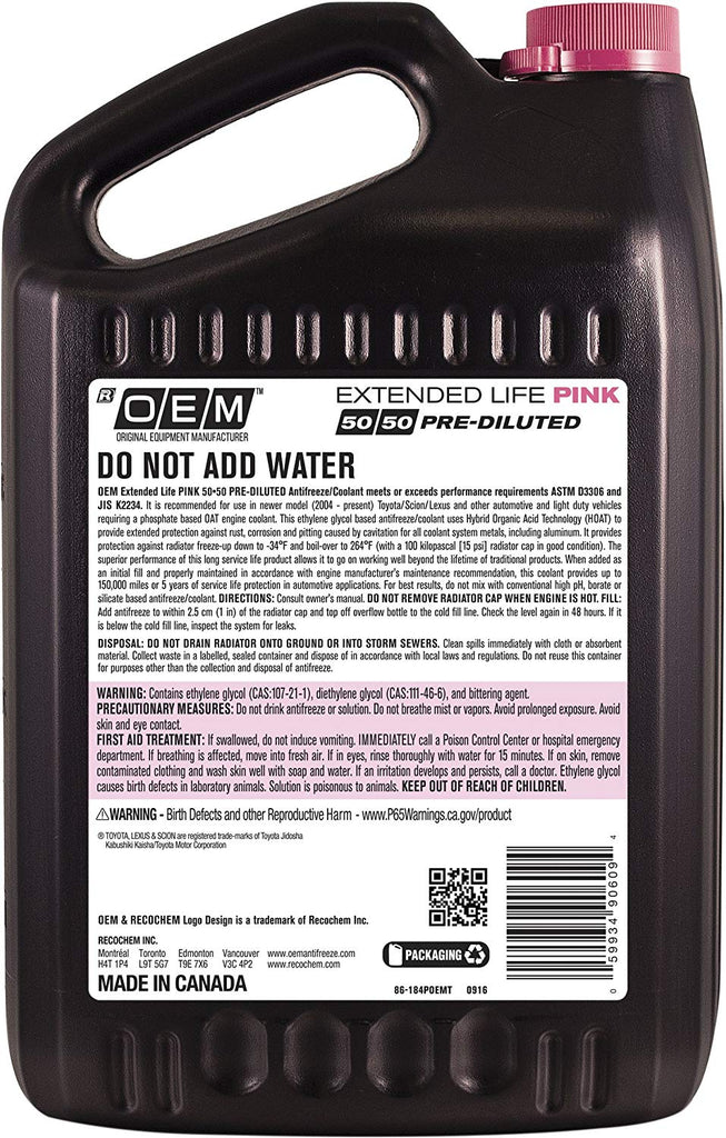 Recochem OEM 86-184POEMT Pink Premium Antifreeze 50/50 Extended Life P ...
