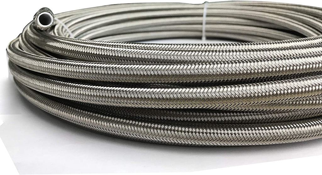 PTFE Teflon Hose 6 AN Stainless Steel Braided Oil Fuel Gas Line E85 fo ...