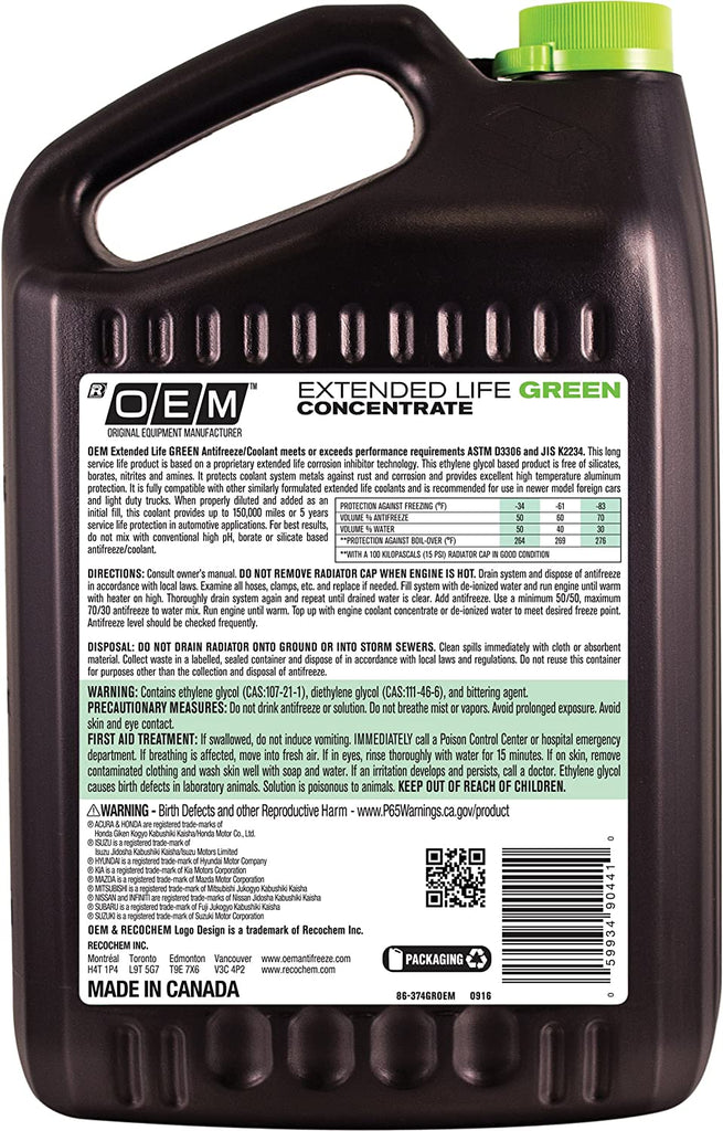 Recochem OEM 86-374GROEM Green Premium Antifreeze Concentrate Extended ...