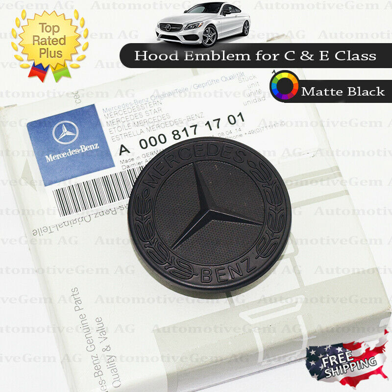 Front Hood Emblem AMG Matte Black Flat Laurel Wreath Badge Mercedes 00 ...
