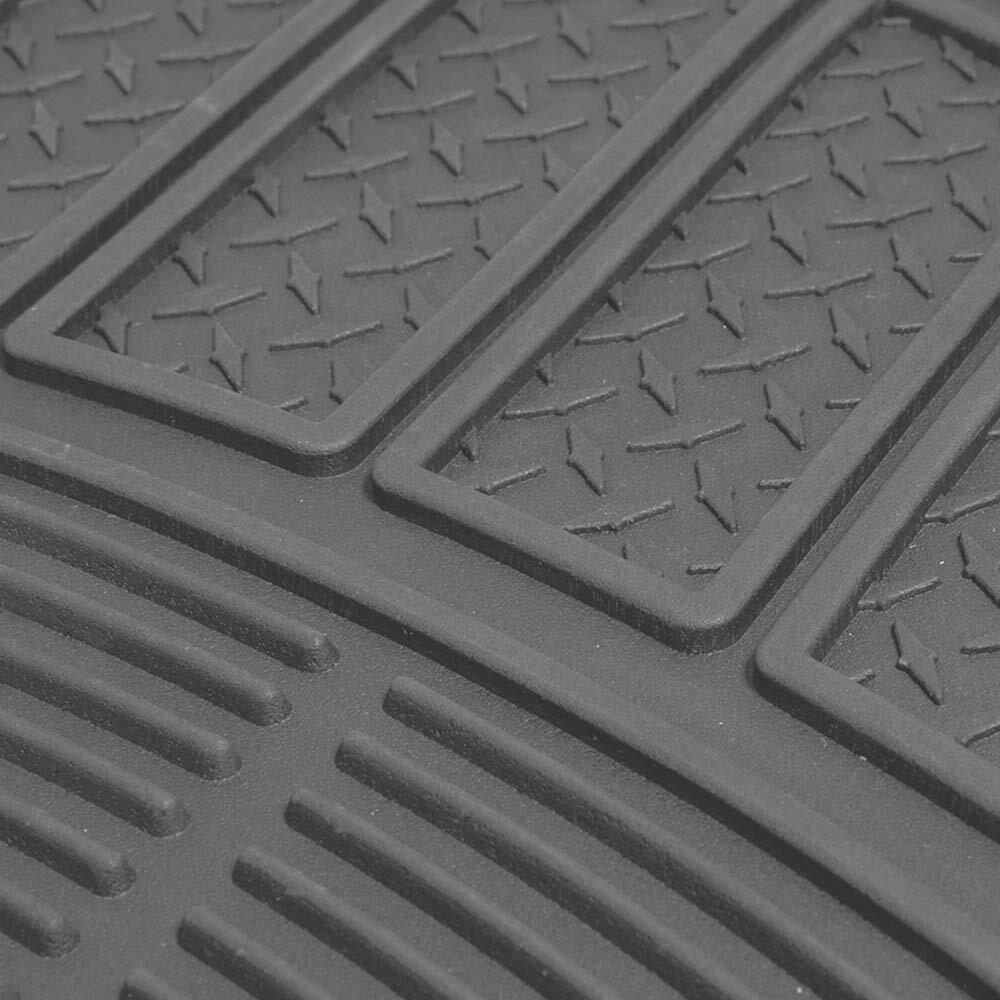carXS Gray All Weather Rubber Car Floor Mats Heavy Duty Ridges Diamond ...