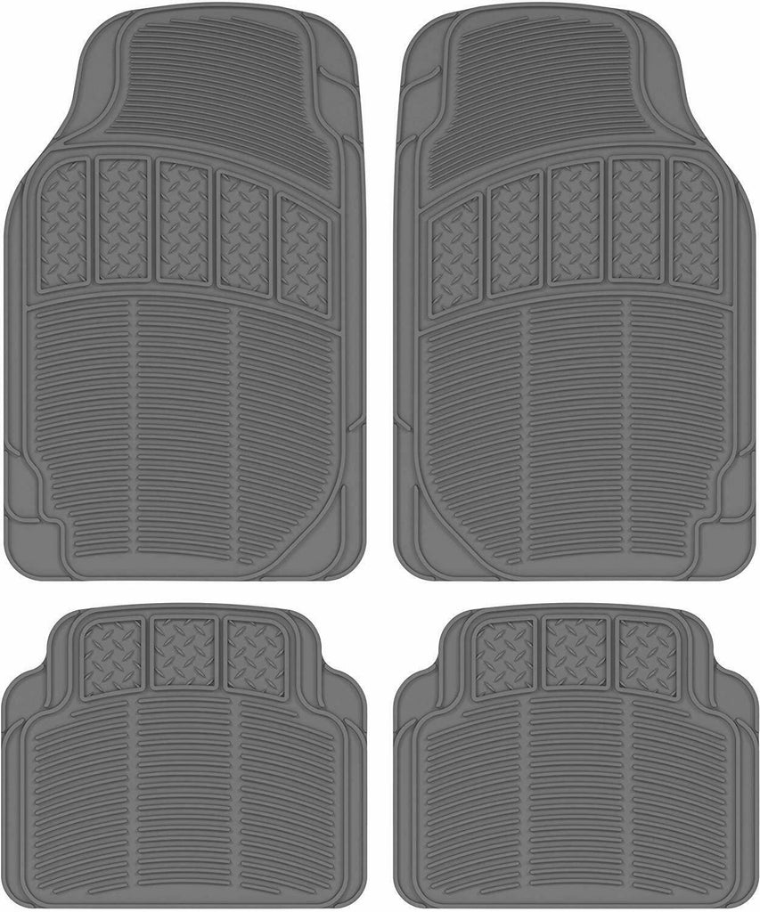 carXS Gray All Weather Rubber Car Floor Mats Heavy Duty Ridges Diamond ...