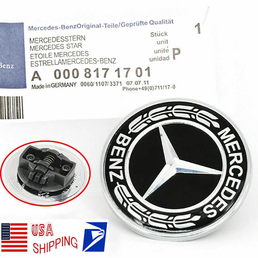 OEM 0008171701 For Mercedes Benz Hood Black Flat Laurel Wreath 3D Badg ...